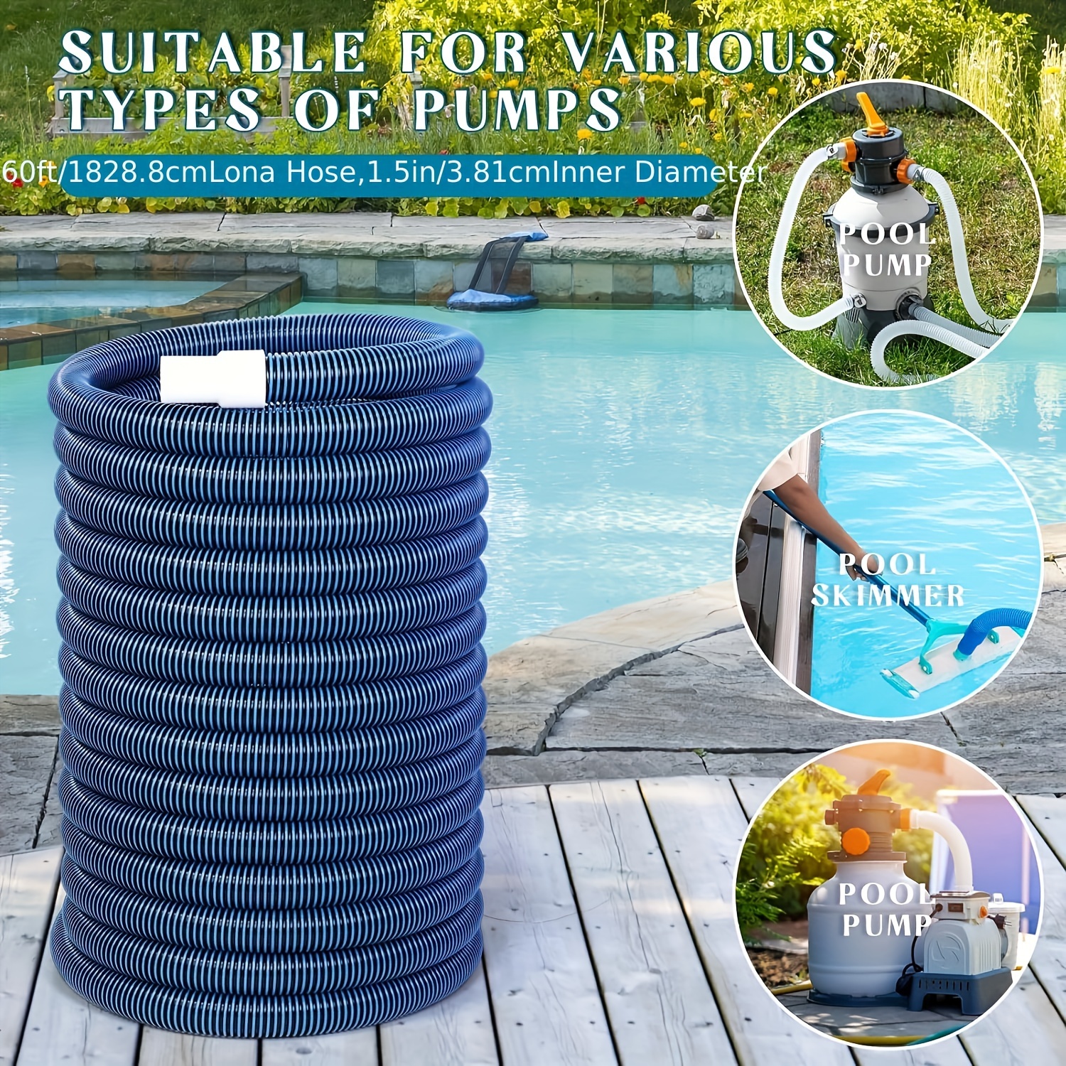 Heavy Duty Swimming Pool Vacuum Hose Swivel Cuff Blue Pe - Temu