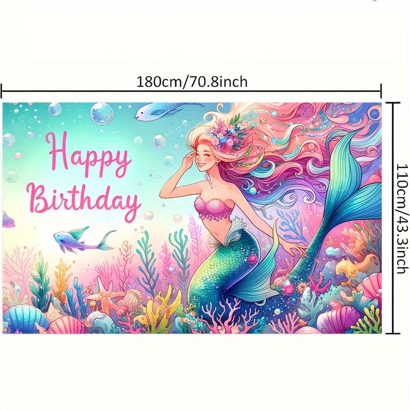 1pc Smile In Coral Backdrop Banner Deep Sea Mermaid Happy Birthday ...