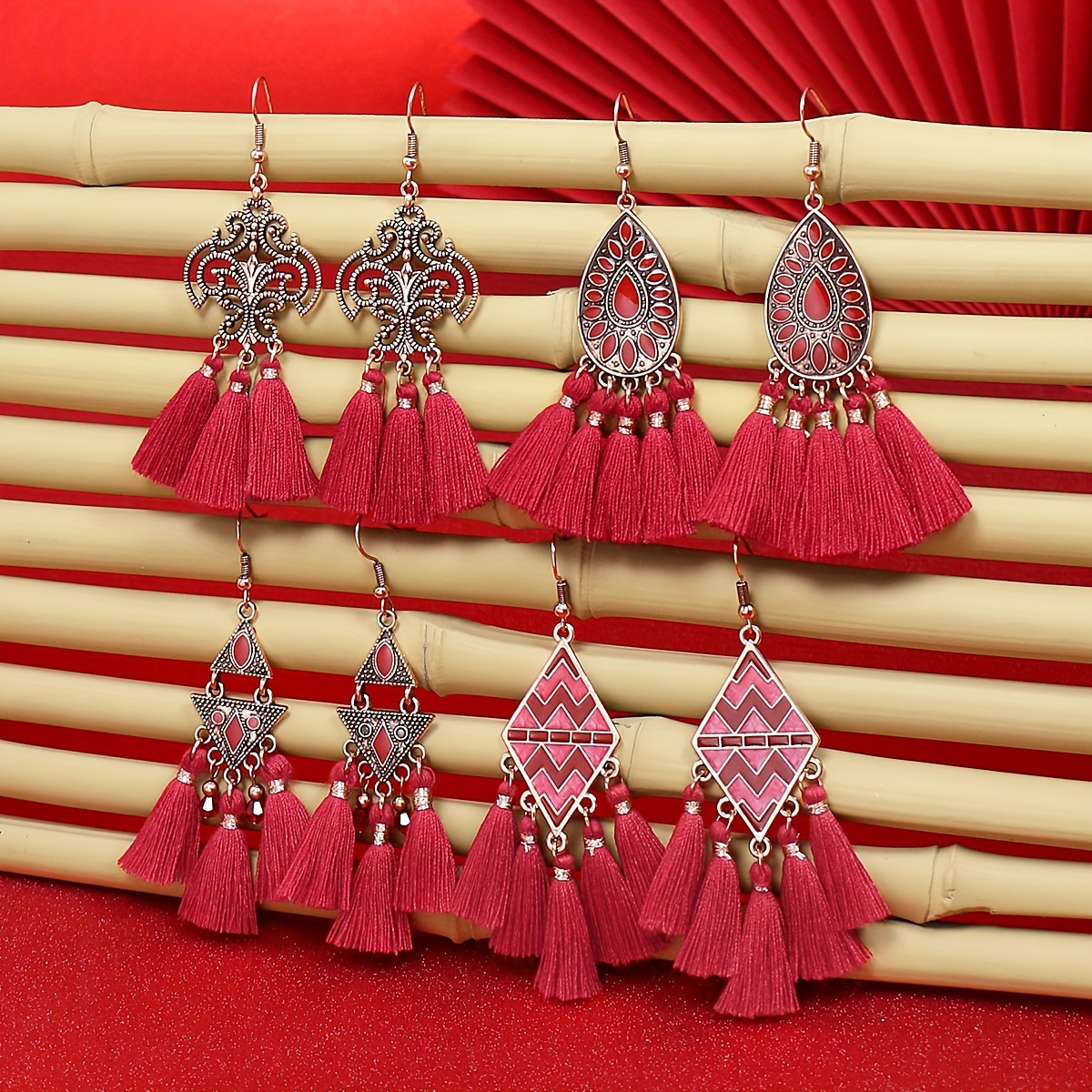 Jewelry Earrings Red Dangle Earrings Chinese Style Tassel - Temu United ...