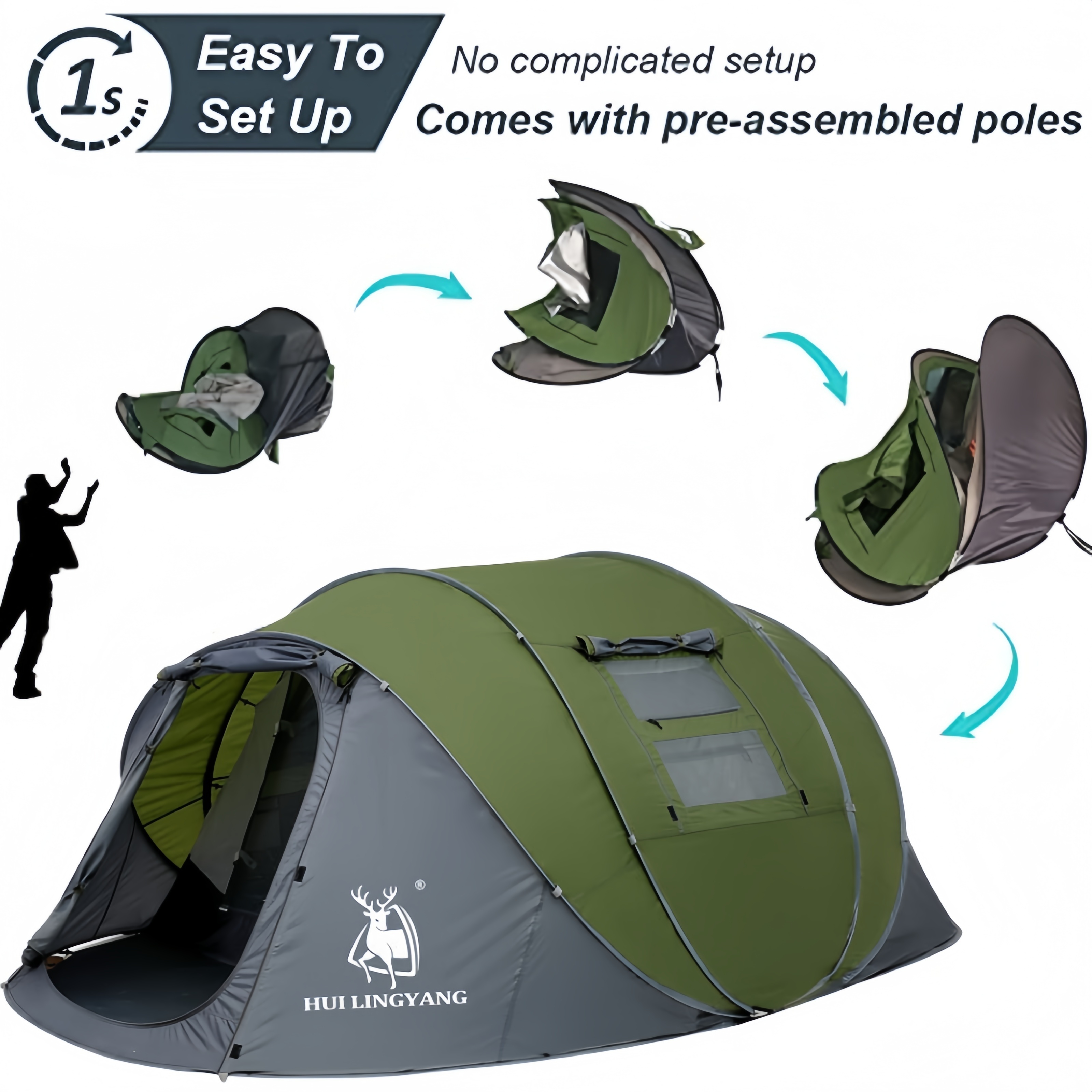 6 Person Camping Easy Pop-up Tent: Double Waterproof Instant Tent With ...