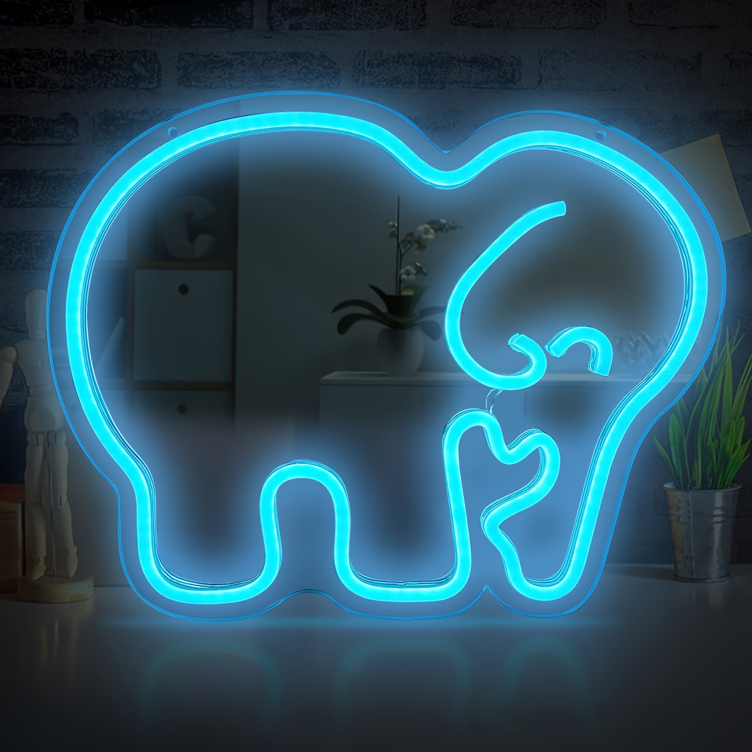 Elephant Mirror Neon Sign Neon Sign Wall Decoration Usb Led - Temu Canada