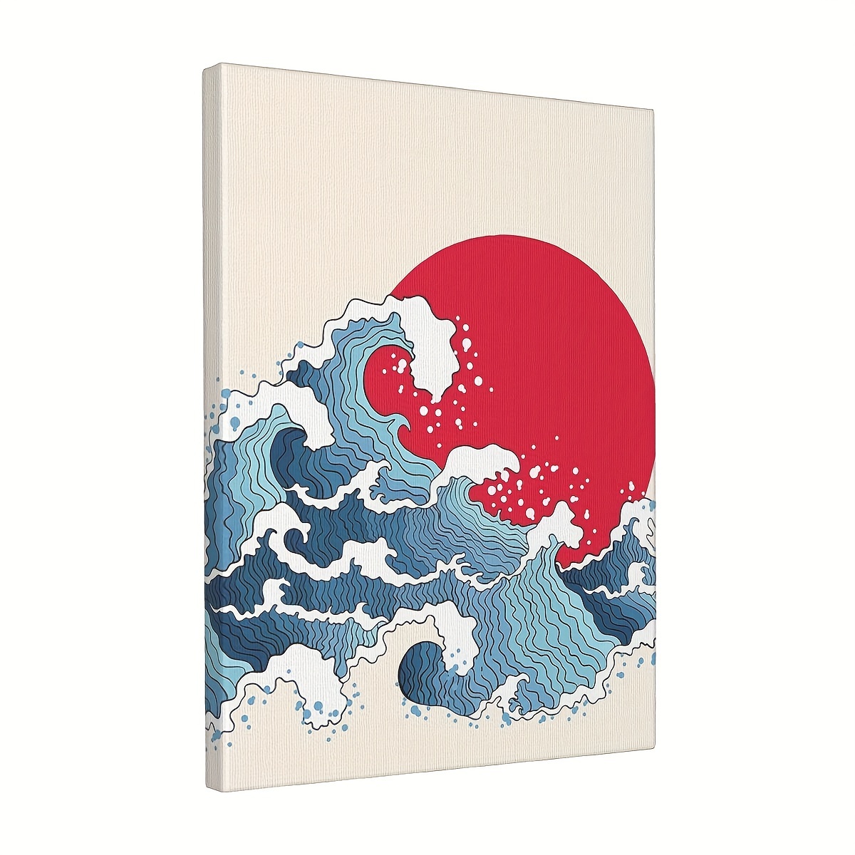 Framed Canvas Print Wall Art Japanese Style Sea Waves Red - Temu New ...