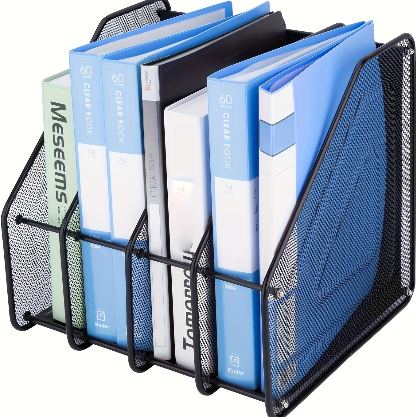 Metal Mesh Magazine File Holder With 4 Compartments, Desk Organizer ...