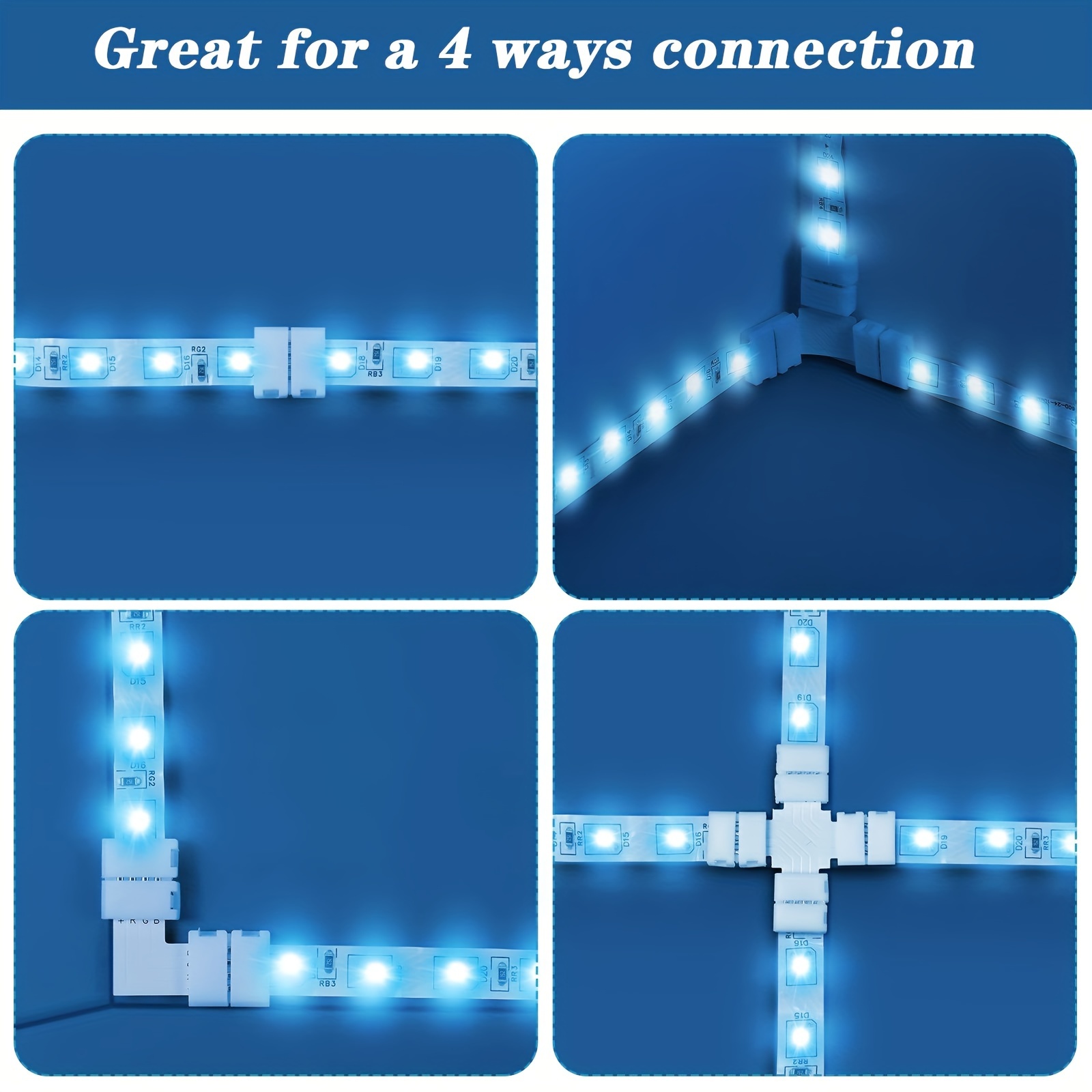 92pcs 4-pin Rgb Led Connector, 10mm Wide Solderless And Gapless Adapter ...