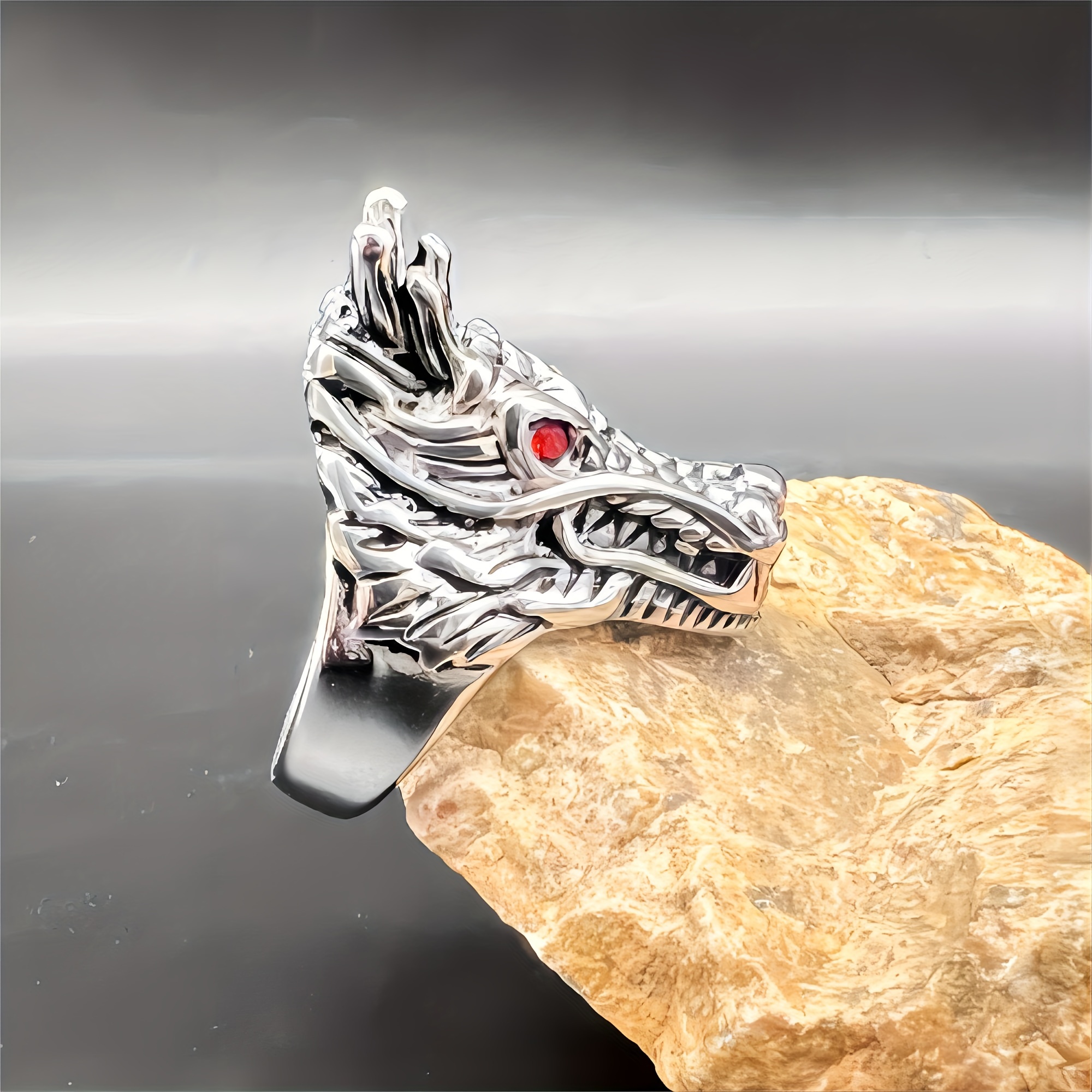Men's Ring Jewelry Cool Red Eye Animal Head Ring - Temu United Kingdom