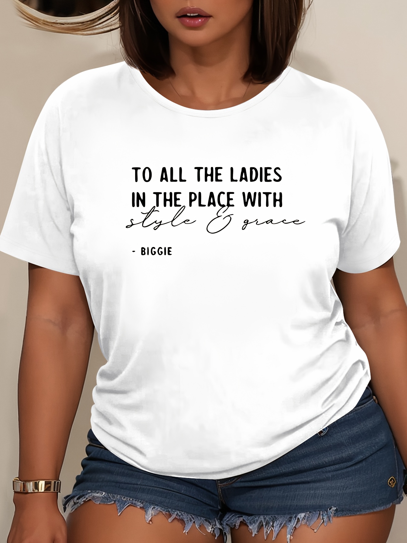 T shirt Imprimé Lettre Taille Haut Décontracté À - Temu France