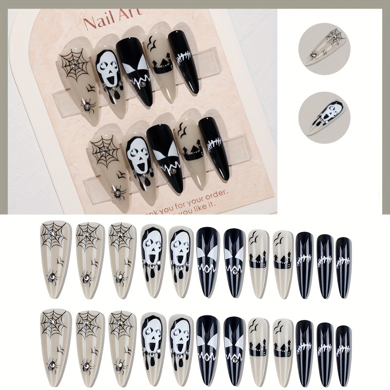 24 komada veštačkih noktiju za Noć veštica: Crni francuski - Temu Serbia