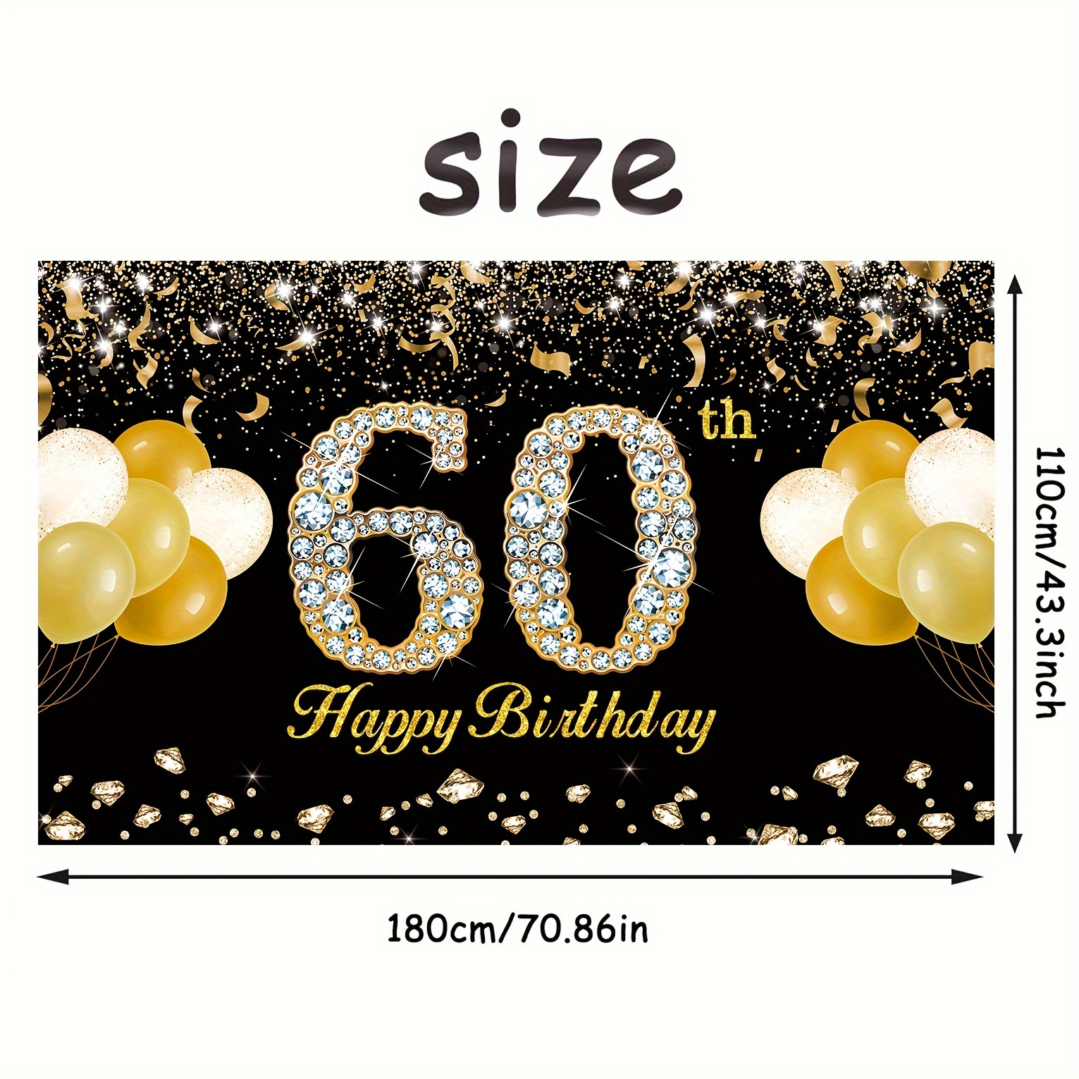 Dekoracija pozadine za srećan 60. rođendan crno zlatna - Temu