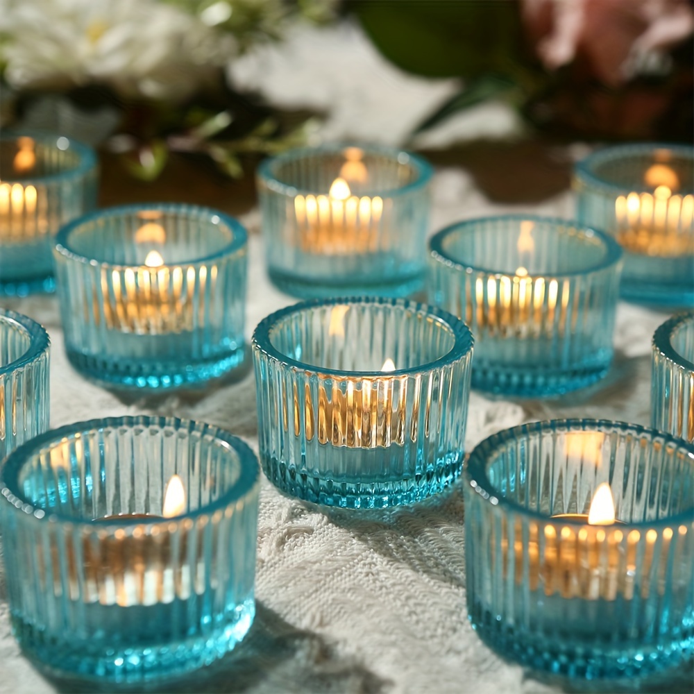 4 12pcs Vertical Stripe Glass Tealight Candle Holders Small Cute Votive ...