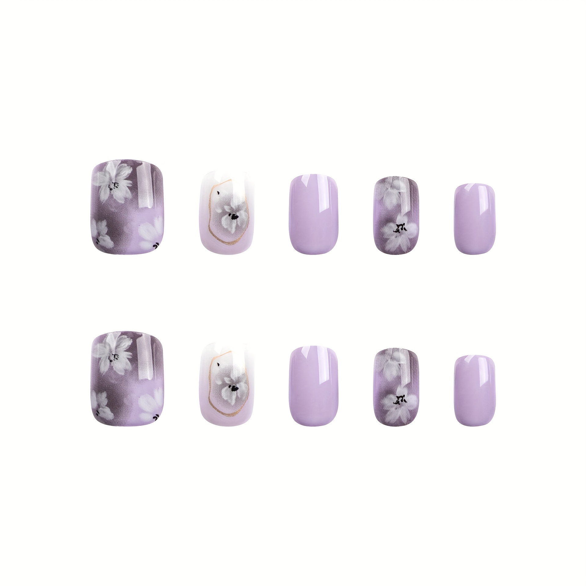 Light Purple Glitter Flower False Nails - Temu