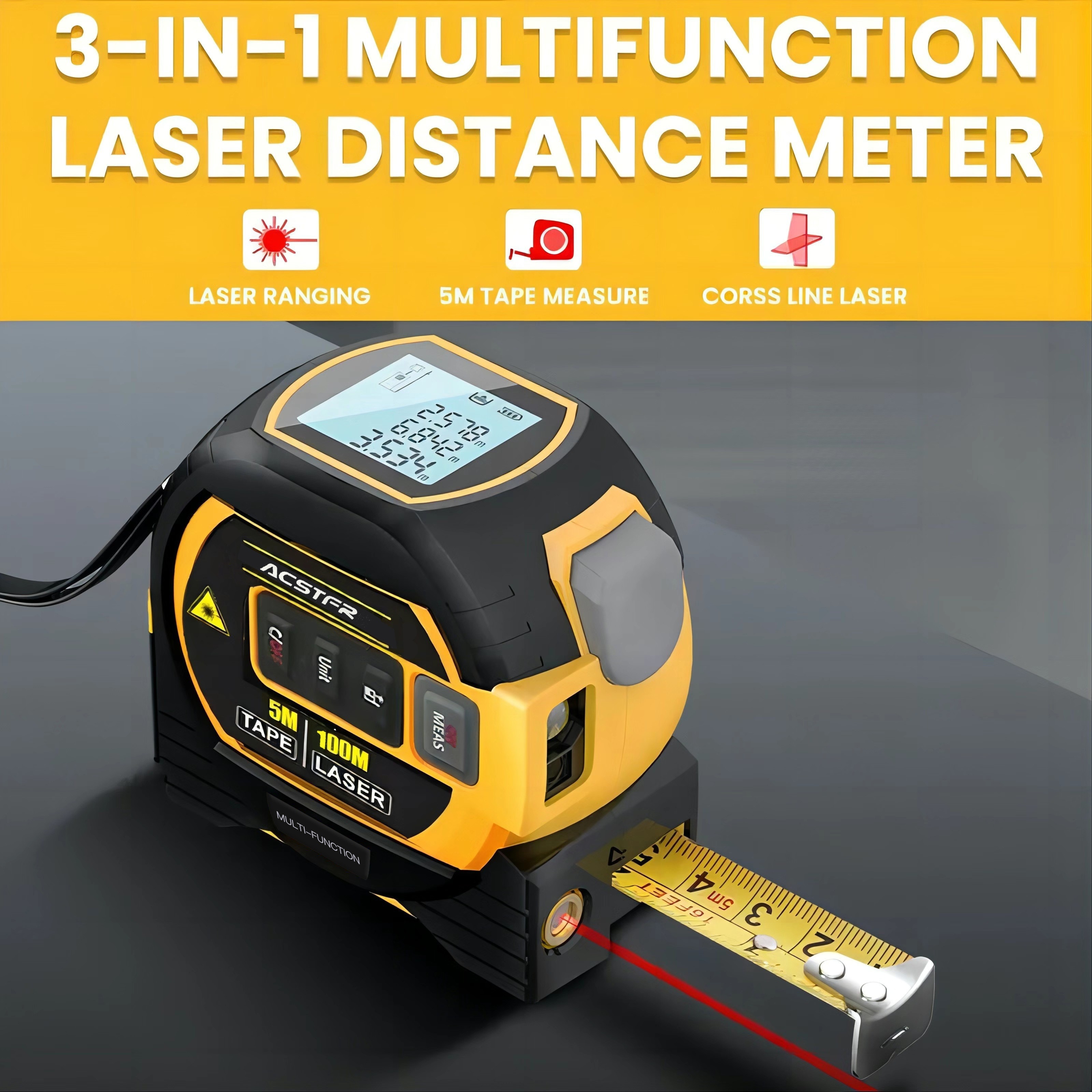 1pc Blue 3 In 1 Laser Tape Measure High precision Infrared Laser Rangefinder 196.85inch Manual Measuring Steel Tape Distance Meter With