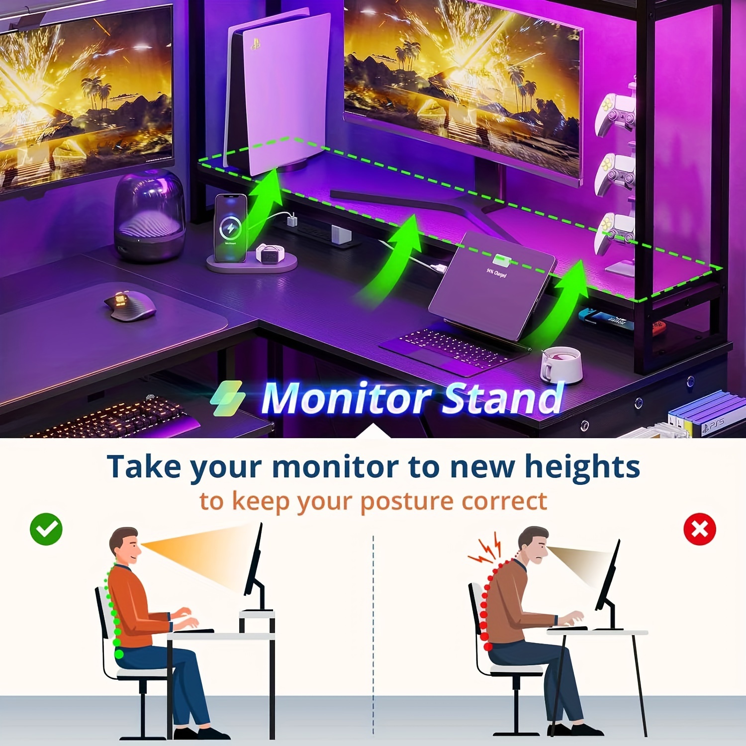 Black Computer Desk L Shaped Gaming Desk File Cabinet - Temu