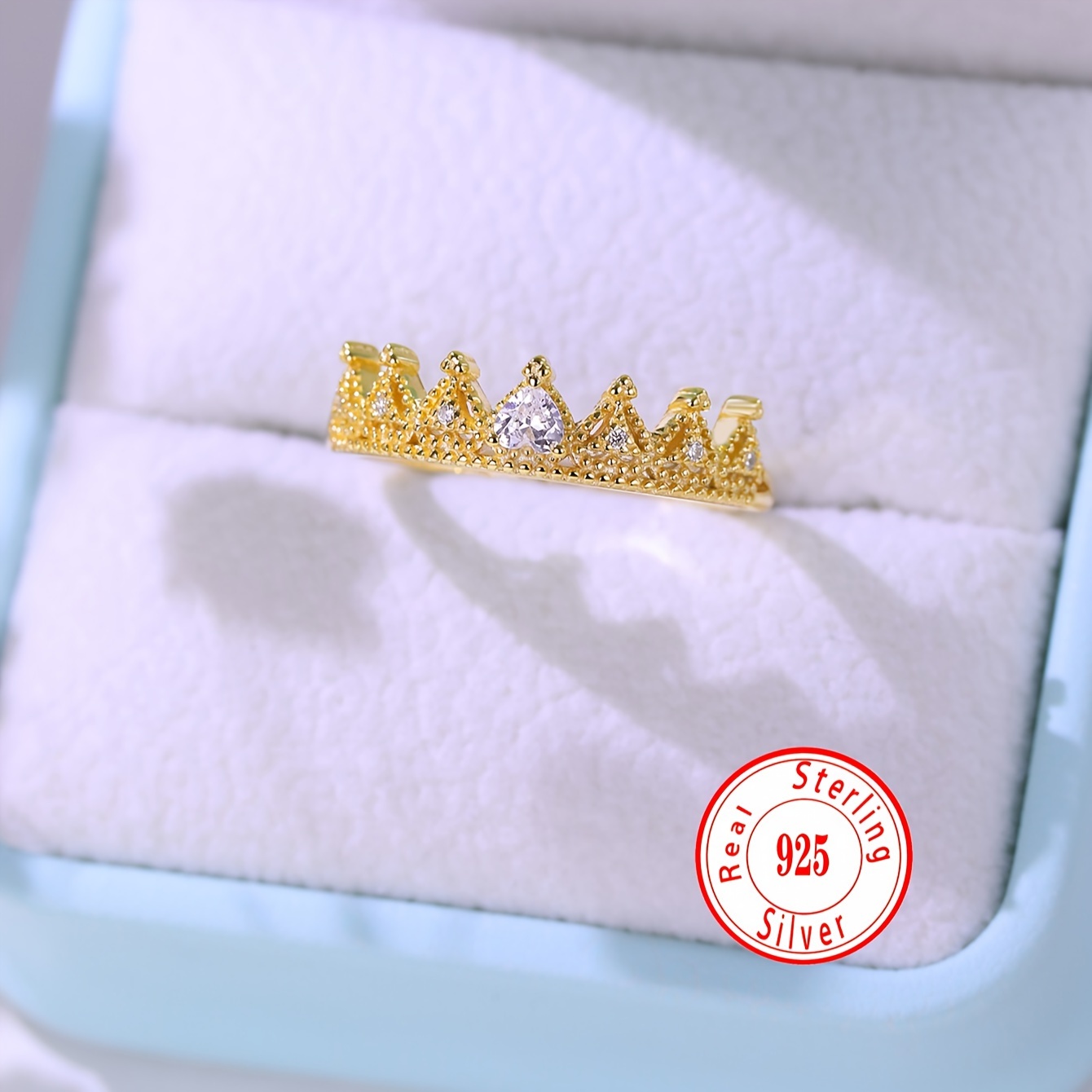 Exquisite Simple 925 Sterling Silver Love Zircon Crown Ring - Temu ...