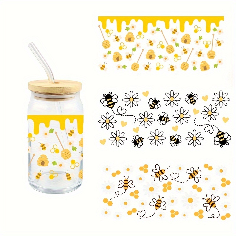 Bee Pattern Uv Dtf Cup Stickers Waterproof - Temu Denmark