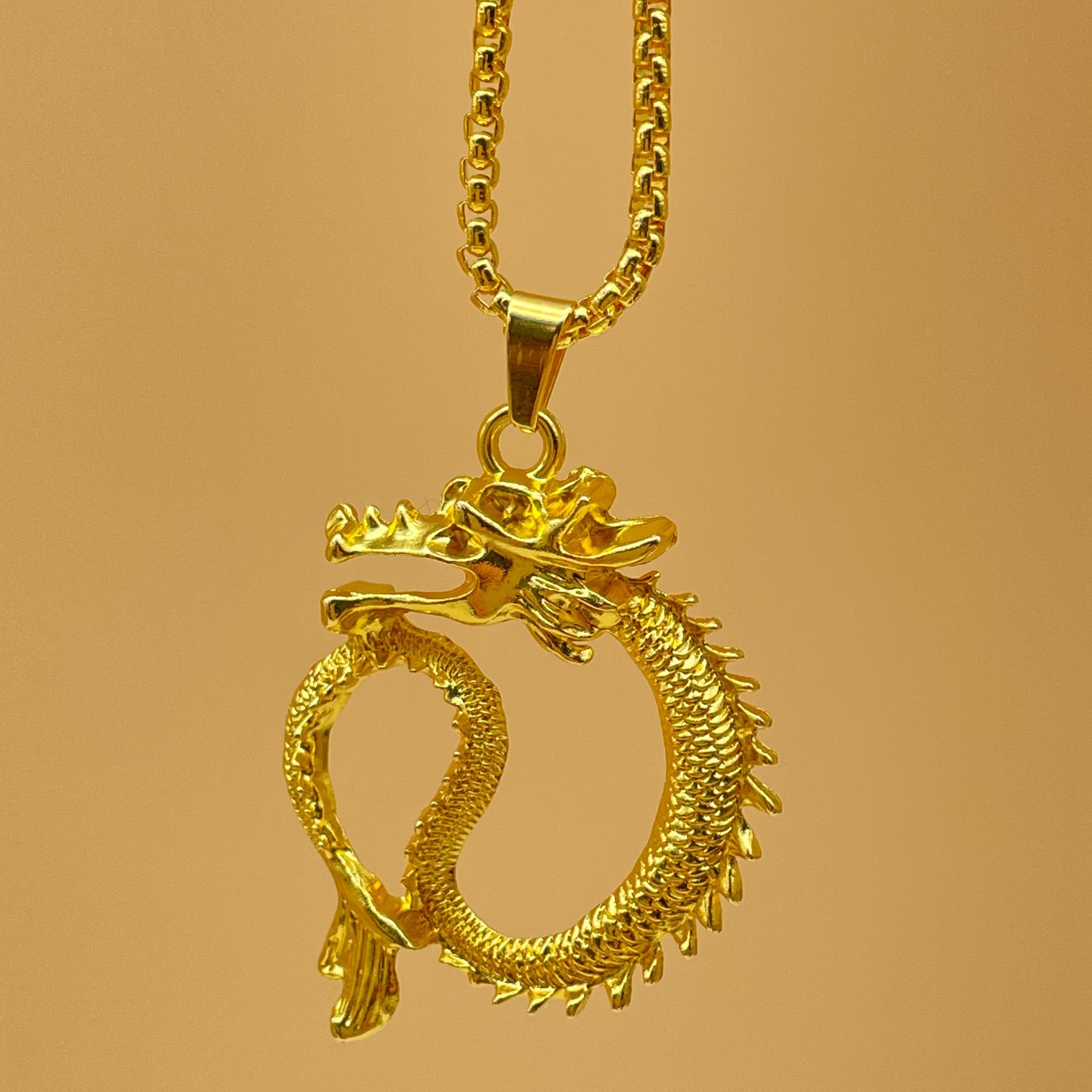 Golden Silvery Alloy Chinese Dragon Pendant Necklace - Temu United Kingdom