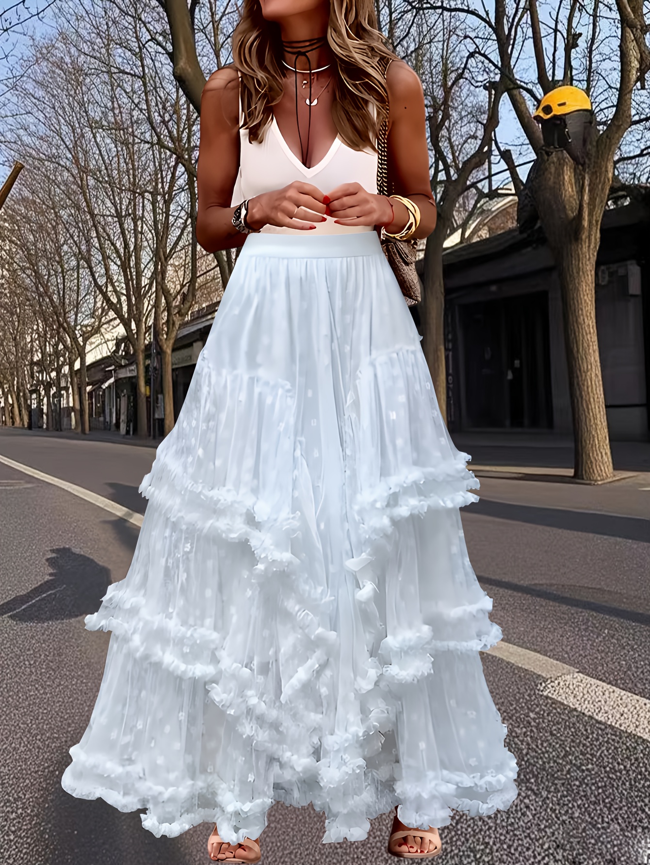 white ruffle dress sold on Temu United States