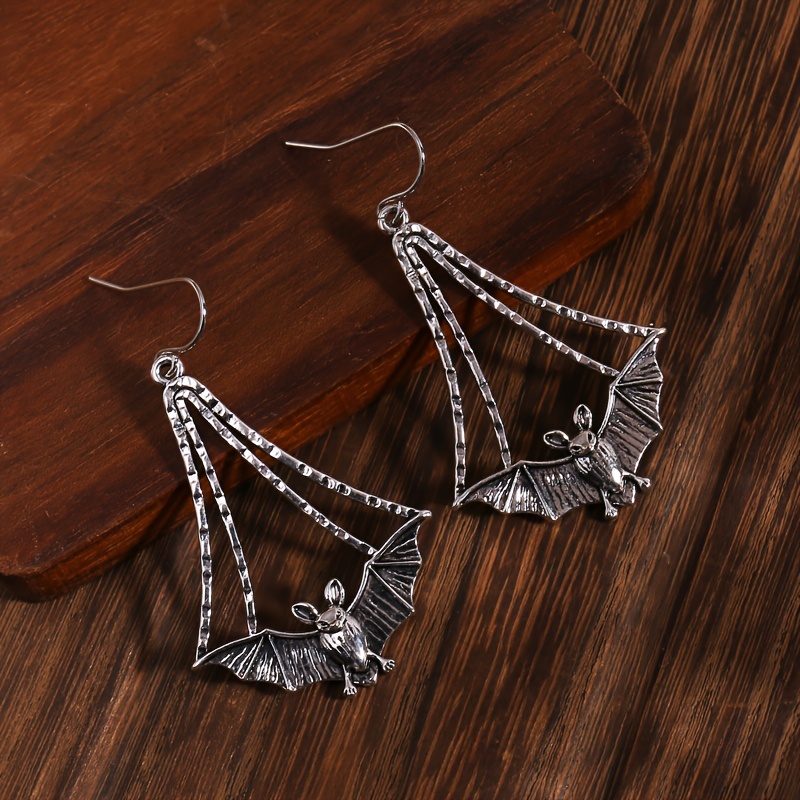 Vintage Bat Design Dangle Earrings Retro Goth Style Silver - Temu ...