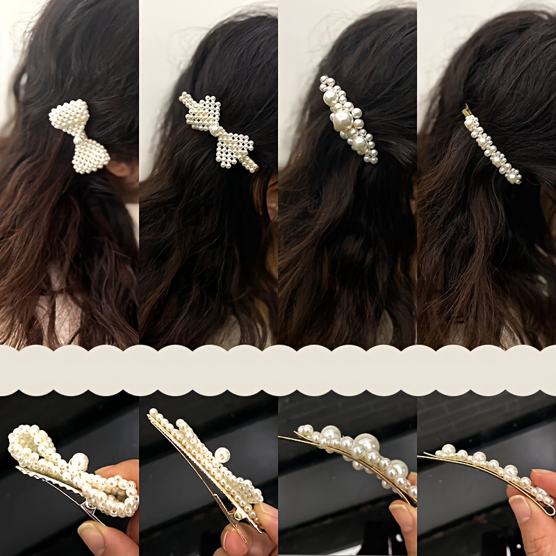 Elegant Faux Pearl Decorative Hair Side Clips Vintage Bangs - Temu ...