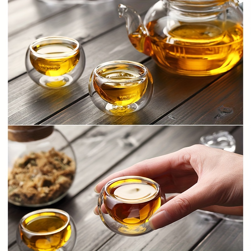 elegant double walled glass tea cups insulated drinkware - Temu