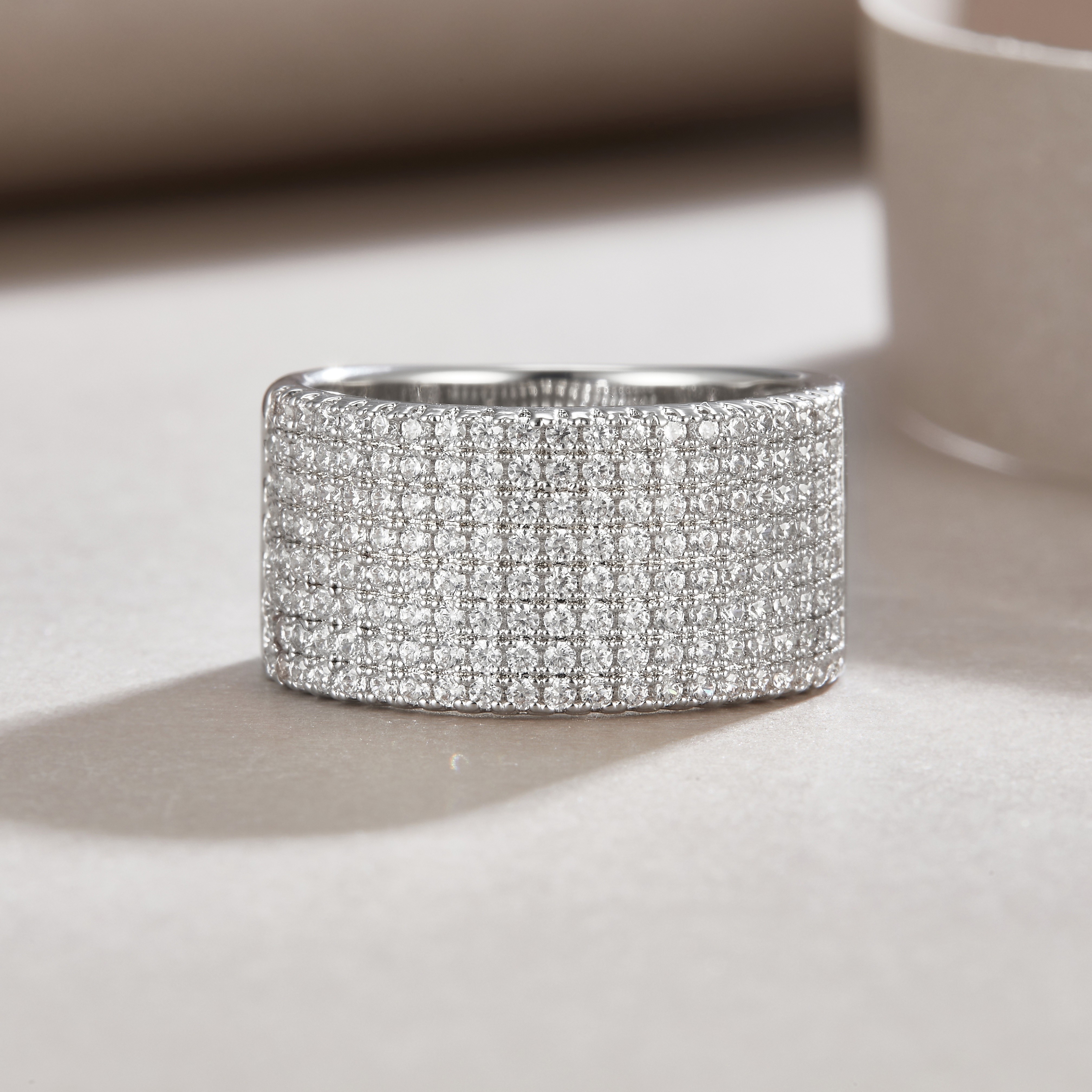 Iced Shiny Moissanite Wide Band Ring Luxury 925 Silver - Temu United ...