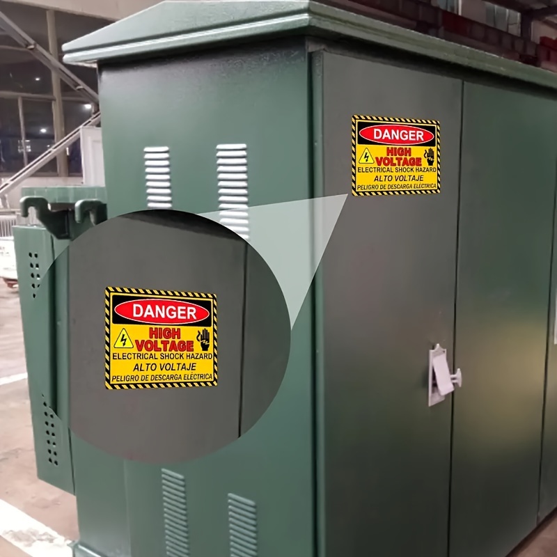 8-pack High Voltage Hazard Signs - Bilingual Spanish & English Vinyl ...