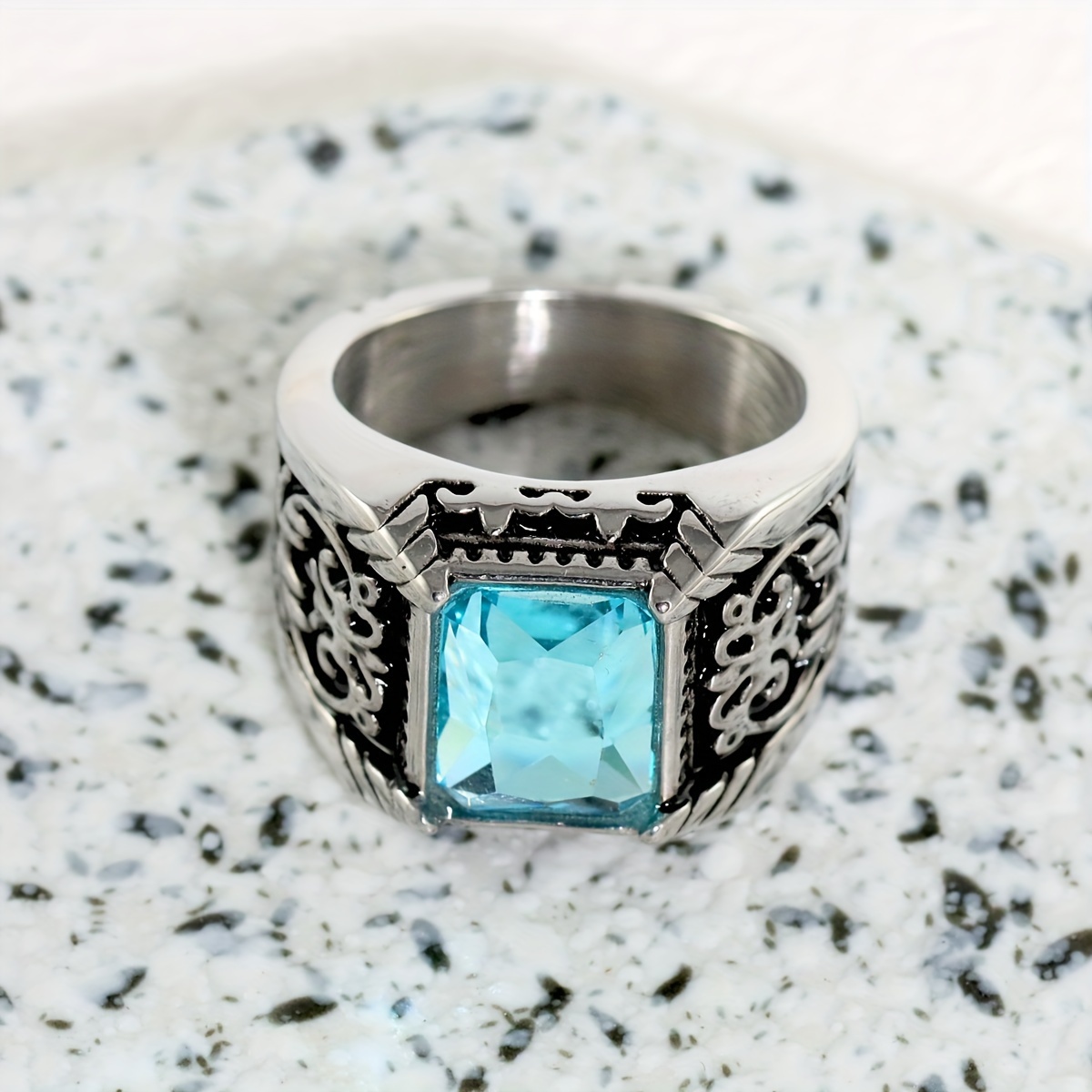 Men's Stainless Steel Ring Retro Cubic Zirconia Square - Temu United ...