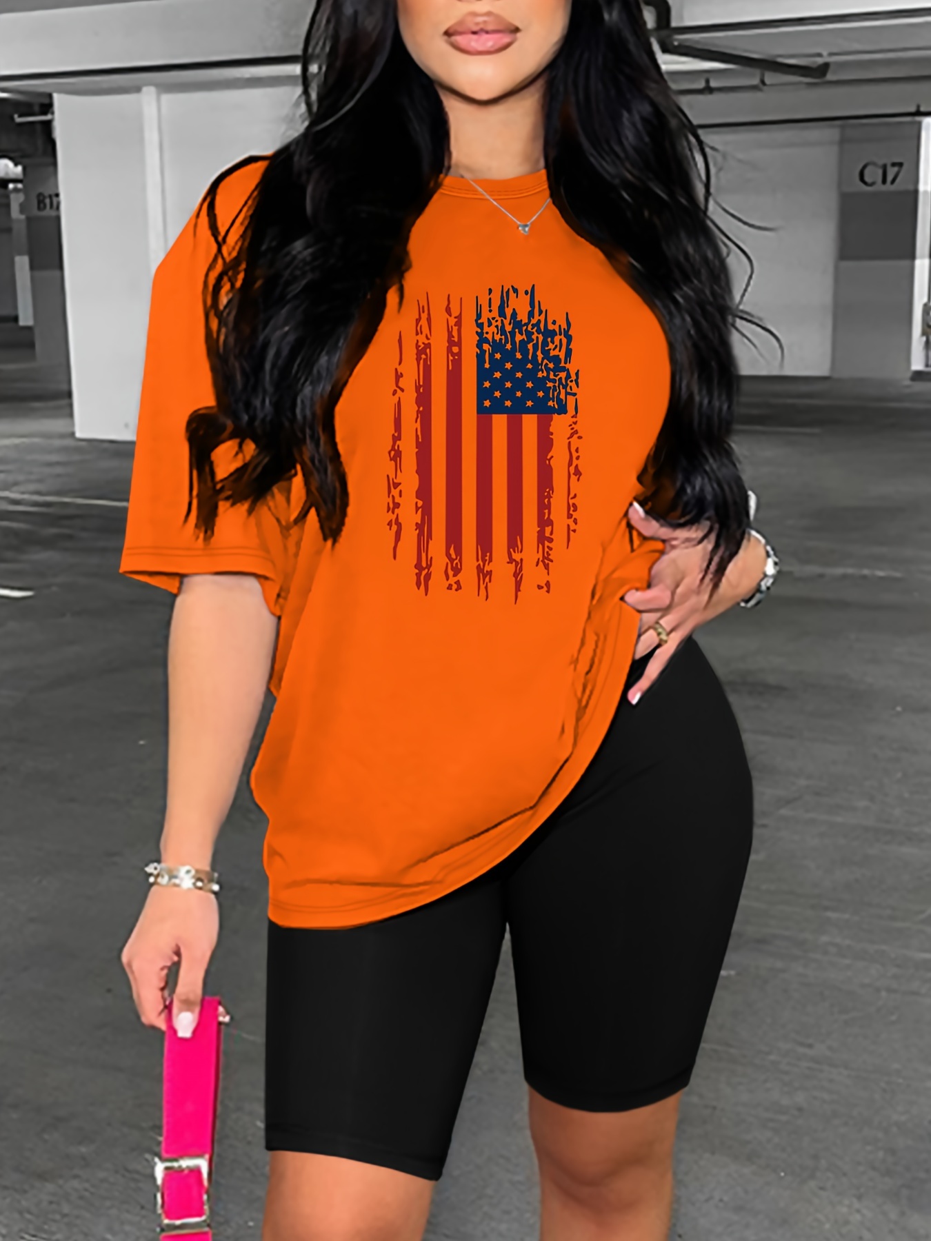 Flag Print Two Piece Set Casual Short Sleeve T Shirt Skinny Temu Canada