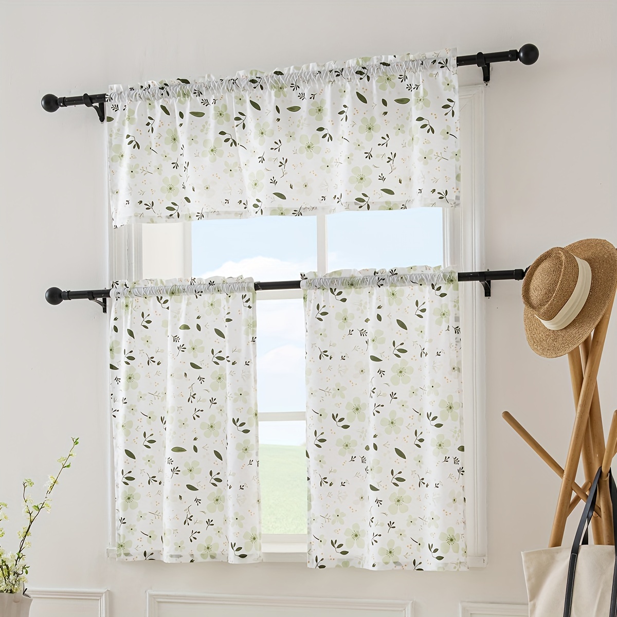 Valanc Cafe Curtains Tiers Curtain Set Butterfly Rod Kitchen - Temu Canada