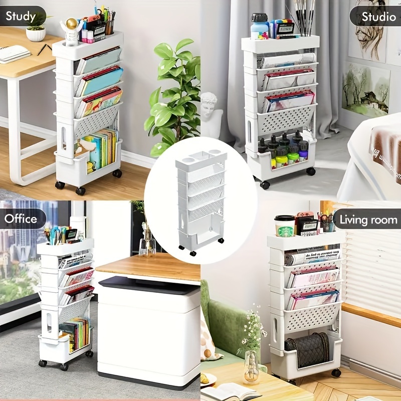 5-tier Rolling Utility Cart With Wheels: Mobile Bookshelf, Document ...