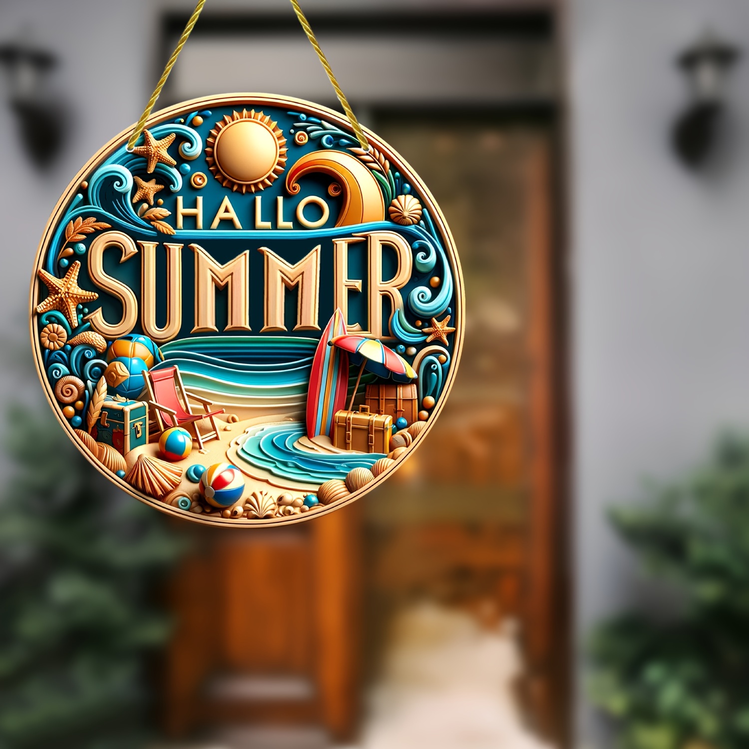 Hello Summer" Acrylic Beach-themed Welcome Sign - 5.9''x5.9'' Round ...