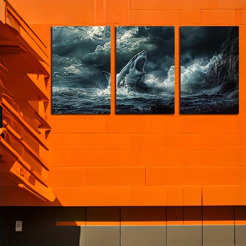 Canvas Wall Art Prints Shark In Ocean Frameless - Temu