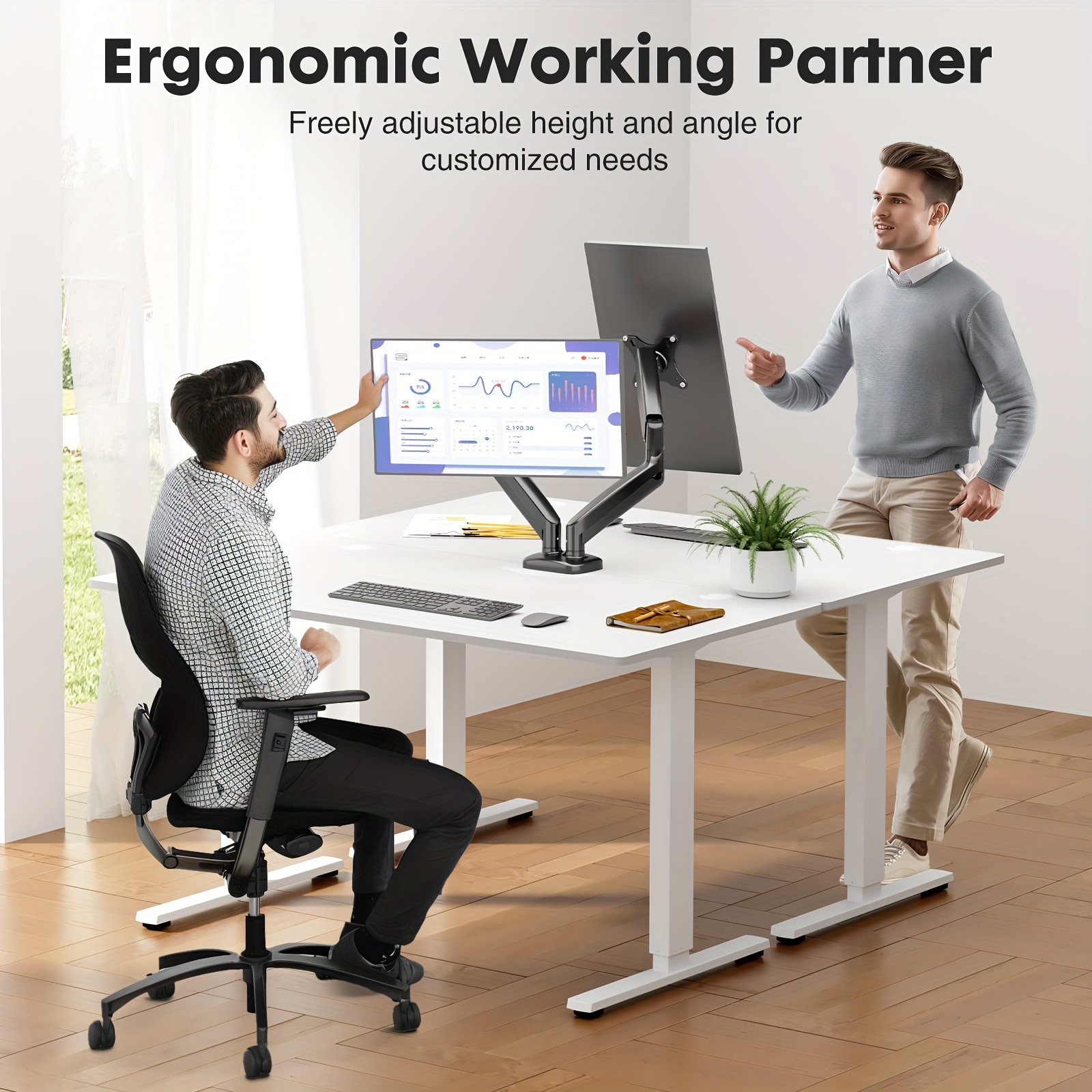 Dual Monitor Stand Arm Gas Spring 2 Monitor Desk Mount - Temu