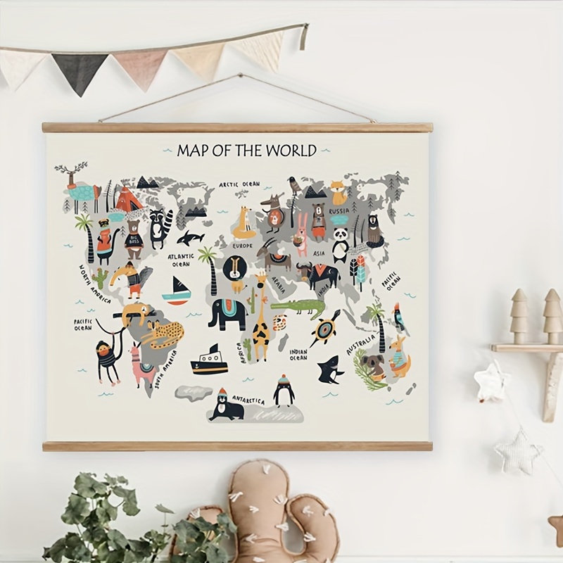 Cute Map Hanging Canvas Wall Maps - Temu