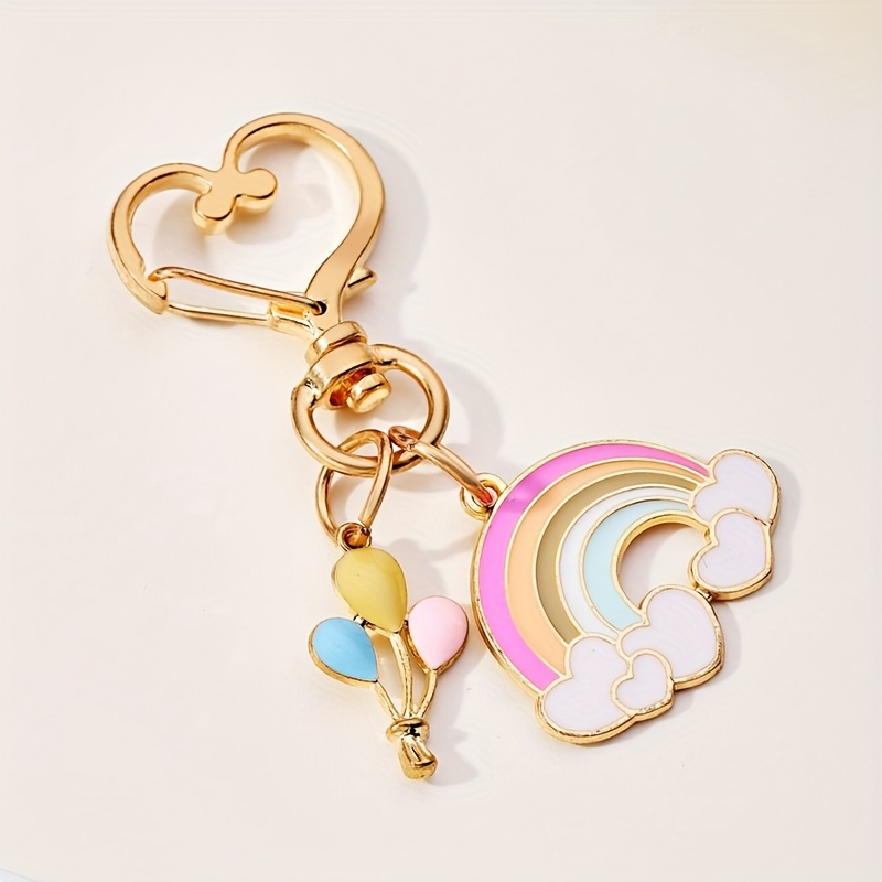 1pc Love Shape Buckle Rainbow Creative Keychain Rainbow Balloon Design ...