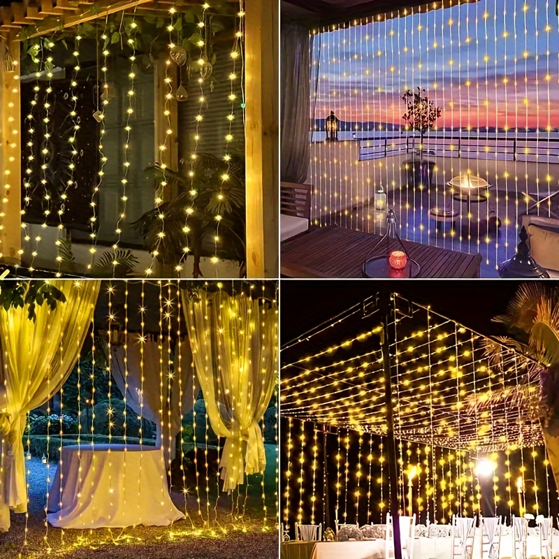 Solar powered Led Curtain Lights 8 Modes Fairy String Lights - Temu
