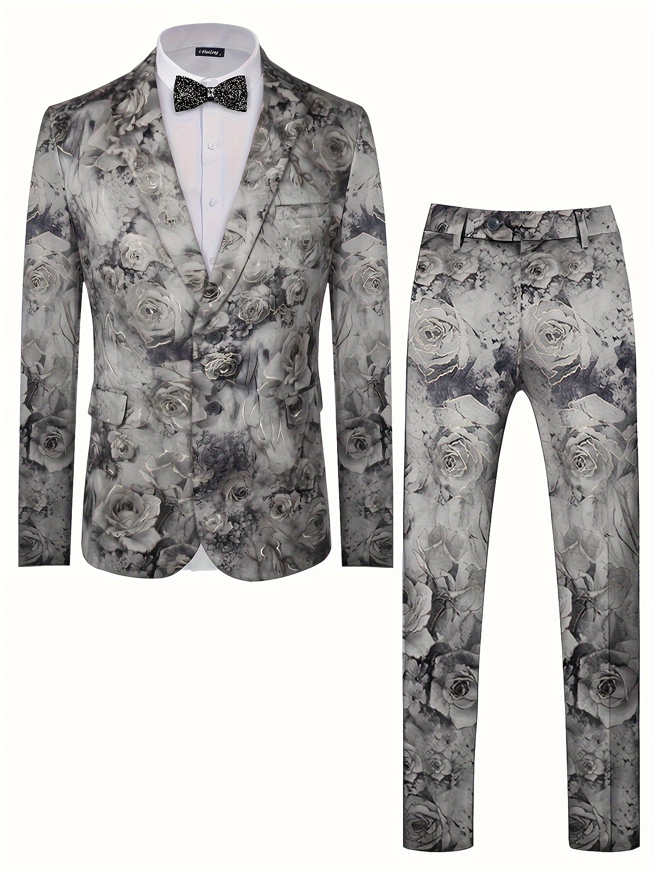 Floral Print Formal Men's Retro Suit Jacket Dress Pants Suit - Temu Norway