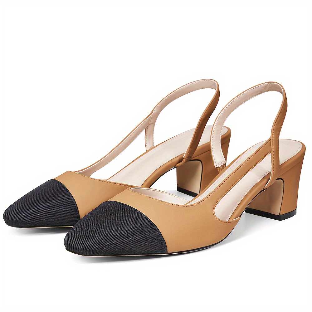 Round Toe Slingback Heels Women Low Chunky Heeled Pumps - Temu