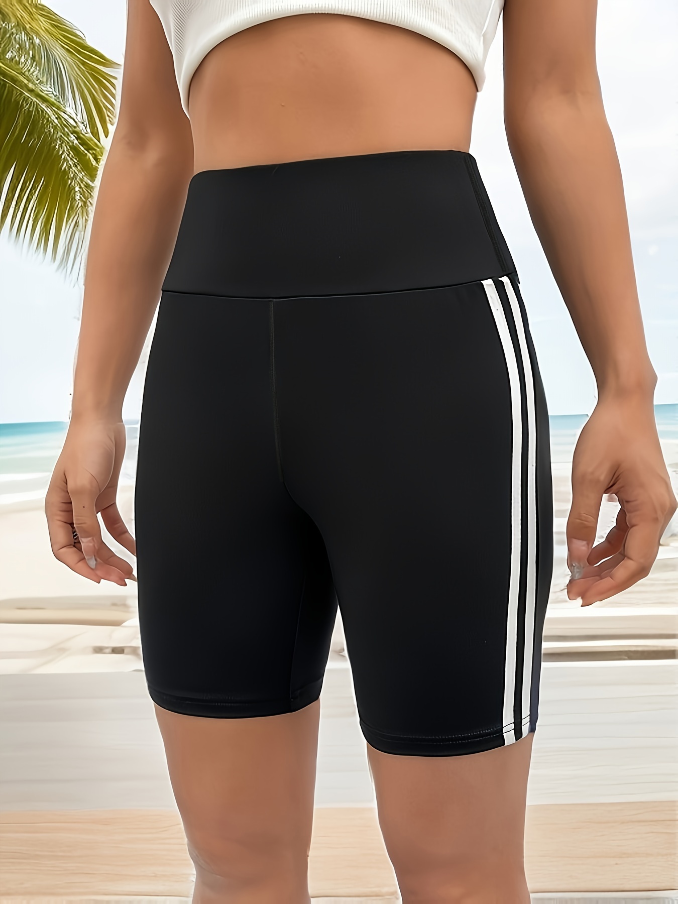 Color Block Striped Basic Skinny Sports Shorts High Waisted - Temu ...