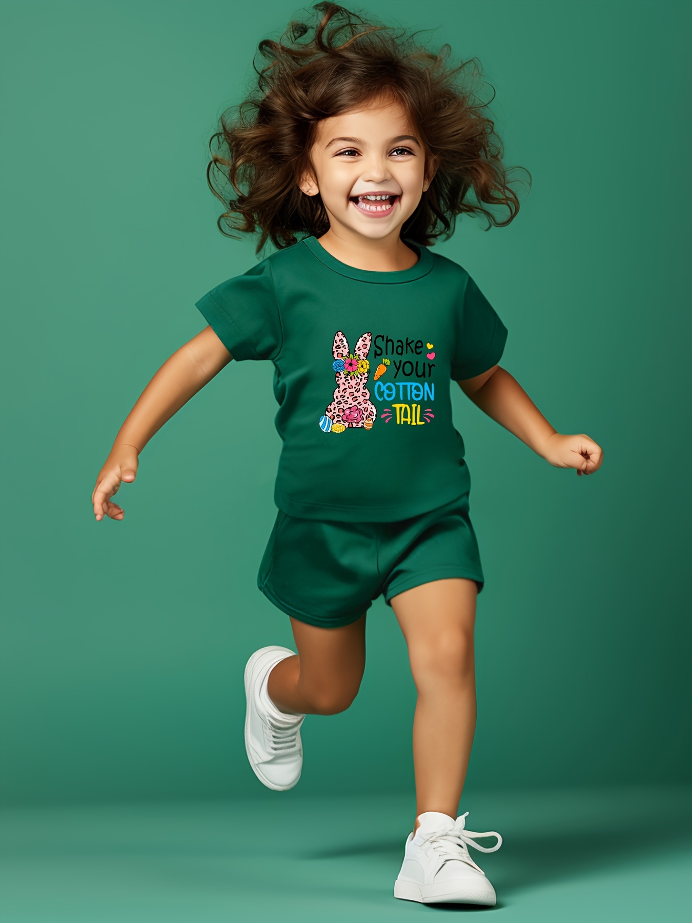 Colorful Bunny Shake Cotton Tail Graphic Print Girls' Comfy - Temu Ireland