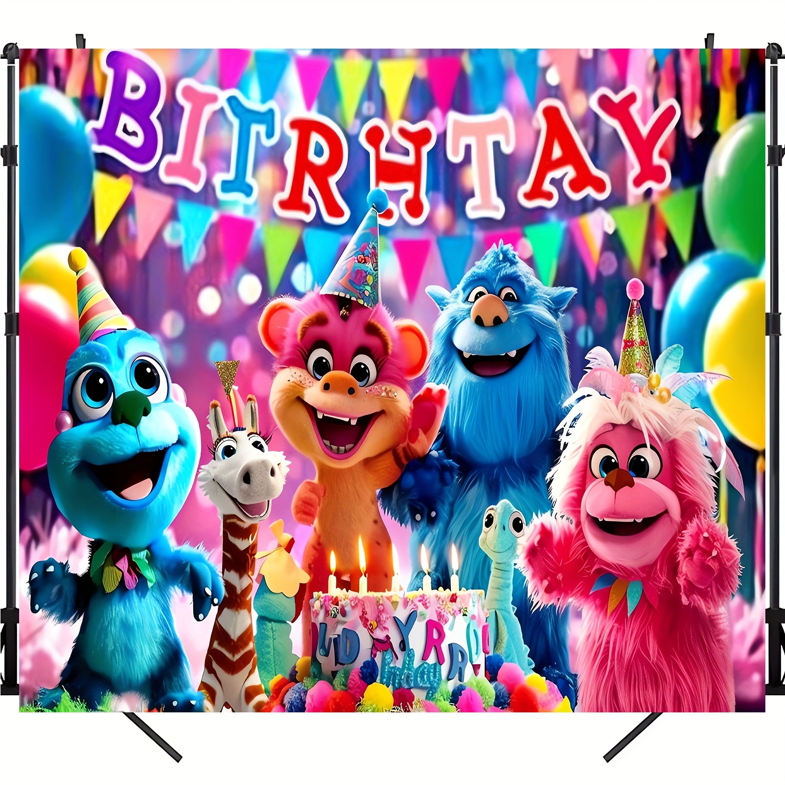 폴리에스터 생일 파티 배너 애니메이션 캐릭터 포함 다목적 축하 배경 장식 가정 및 주방 장식 바 카페 봄 및 여름 축제 전기 불필요 홈and주방 Temu