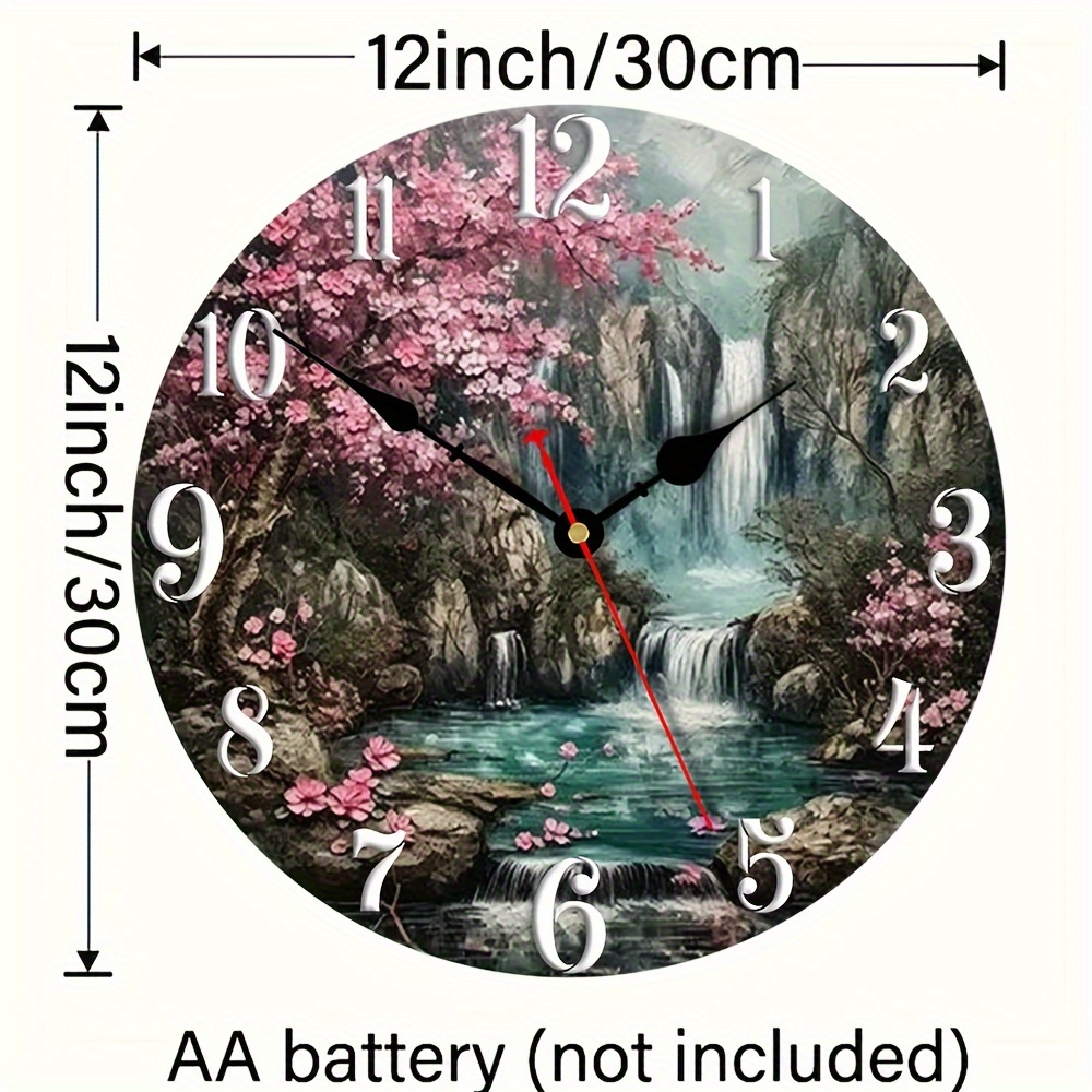 Round Wreath Decorative Wall Clock Waterfall Theme Battery - Temu