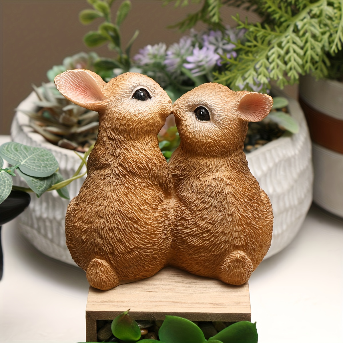 Rustic Resin Rabbit Couple Statue Easter Animal Theme Garden - Temu