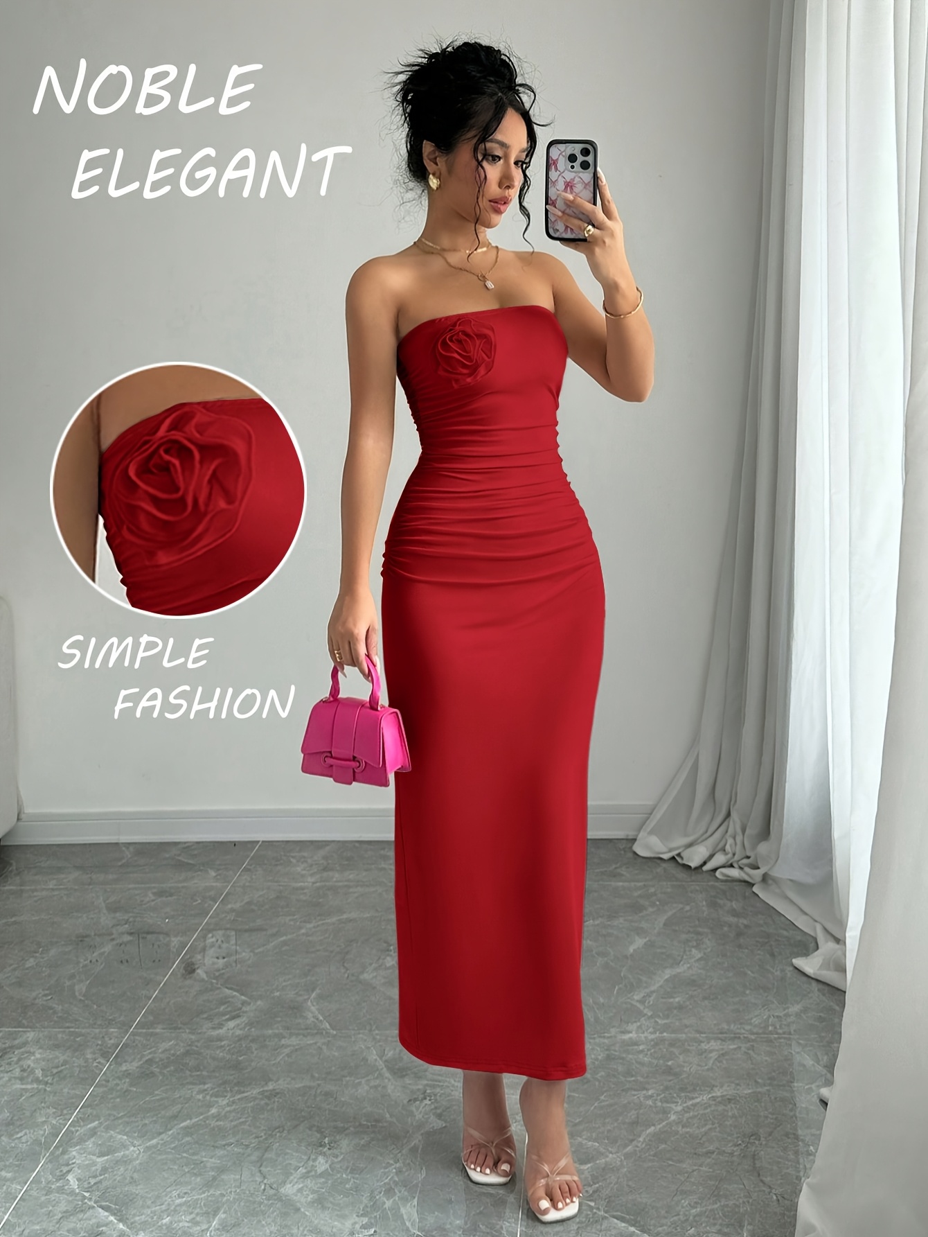 women dresses red sold on Temu United States