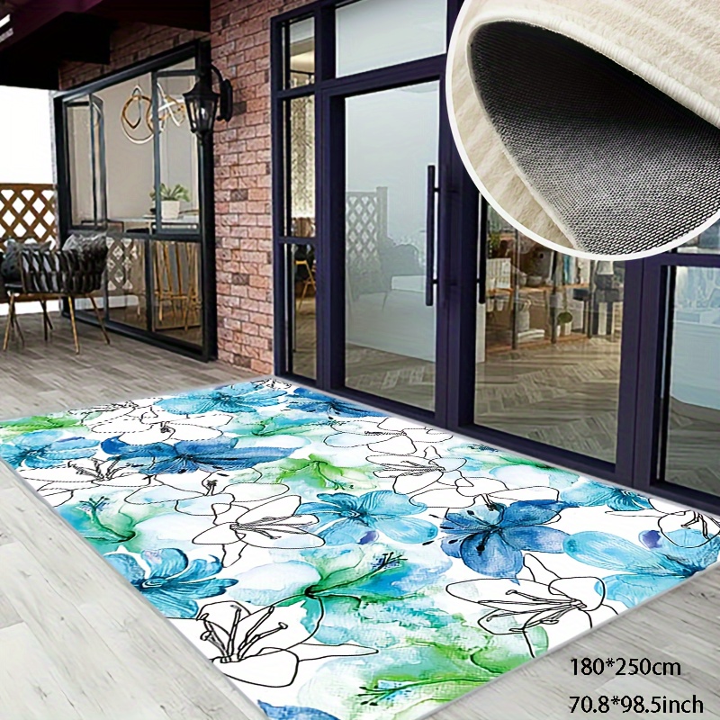 modern blue green watercolor floral area mat soft washable - Temu Australia