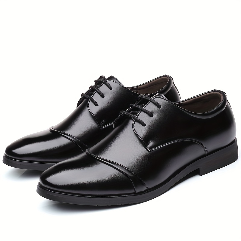 Mens Solid Color Lace Up Pu Leather Oxford Shoes Formal Dress Shoes For ...