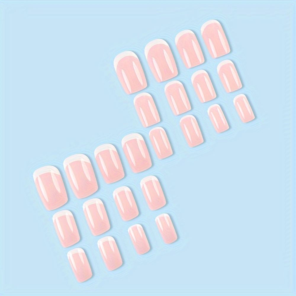 Chic French Tip Press Nails Set Medium Glossy Pink - Temu