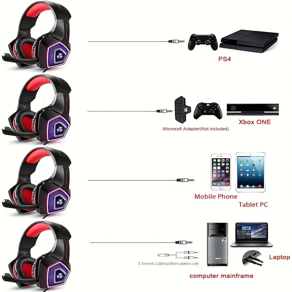 Gaming Headset Led Lights Ear Noise Cancelling Mic Stereo - Temu