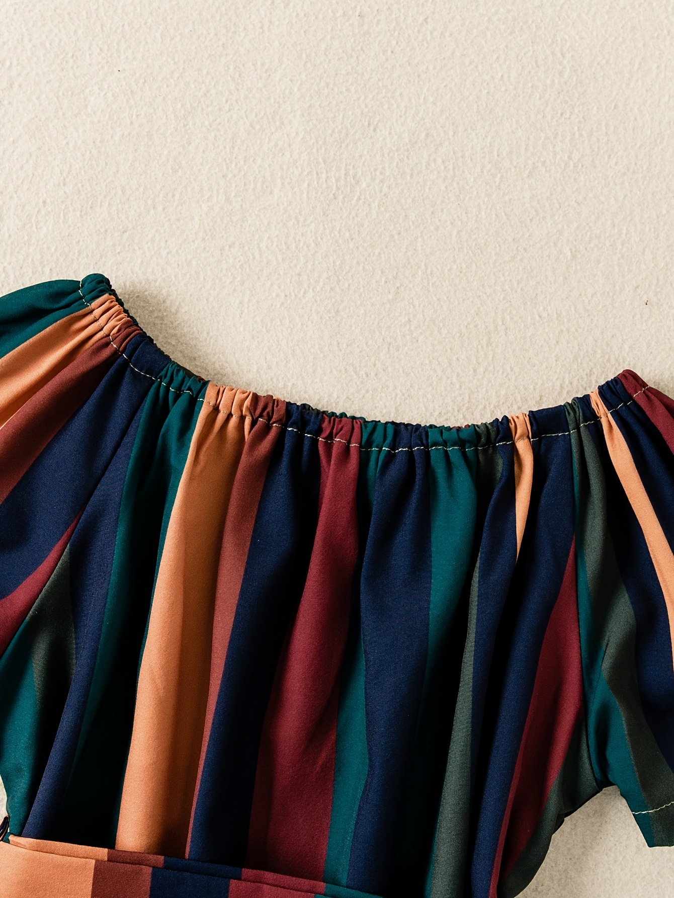 Elegant Girls Thin Stripped Loose Fit Short Sleeve Belted Dress For ...