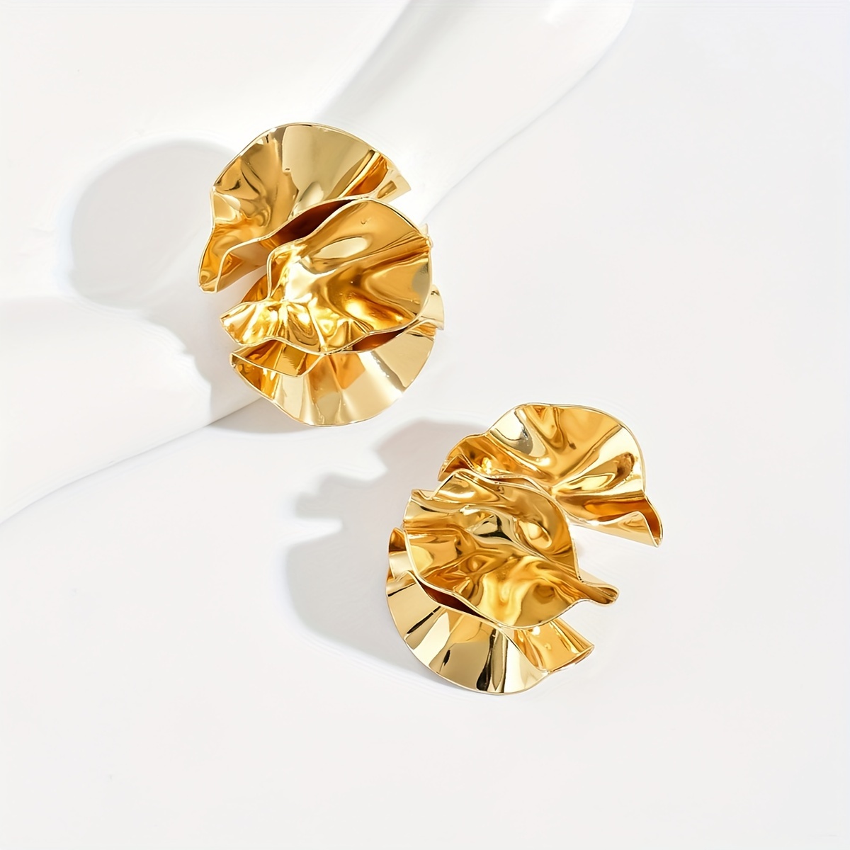 Unique Metal Pleated Flower Shaped Stud Earrings Iron - Temu United Kingdom