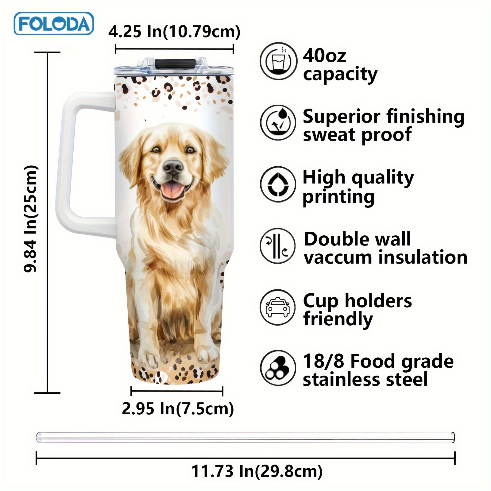 Golden Retriever Insulated Tumbler Lid Straw Perfect - Temu